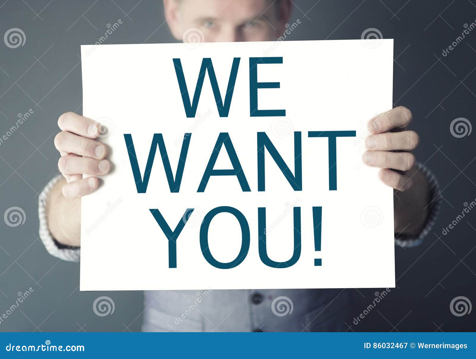 Man Holding Sign with Words we Want You Stock Image - Image of male ...