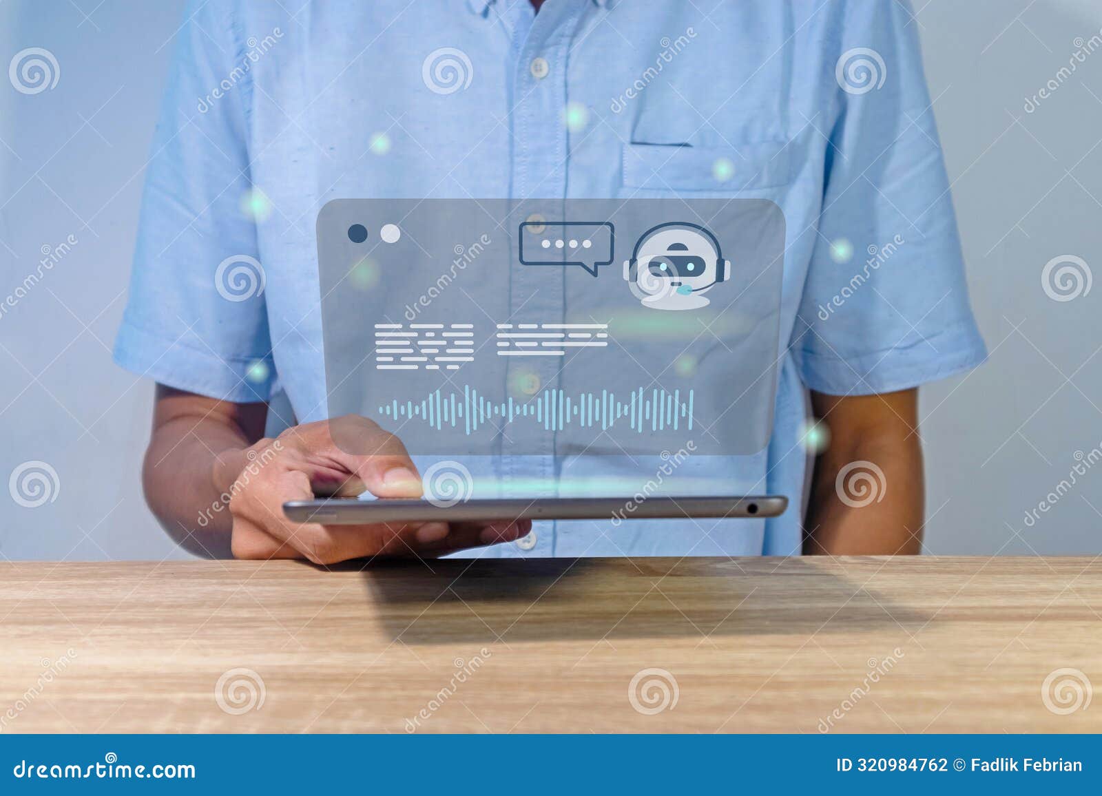 Man Holding a Smart Tablet with Virtual Screen of Artificial ...