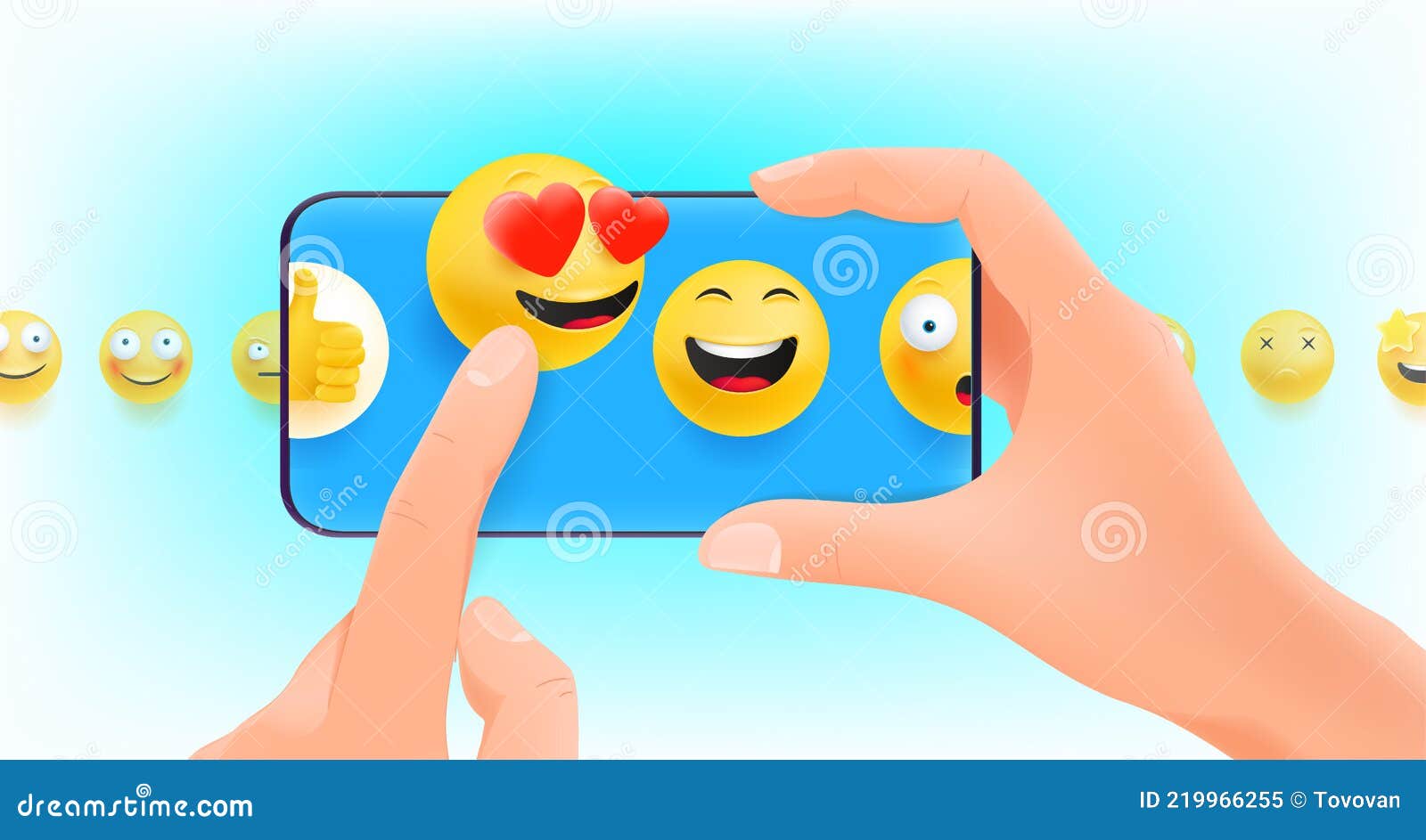 Man Holding Smartphone and Choicing Emoji Stock Vector - Illustration ...