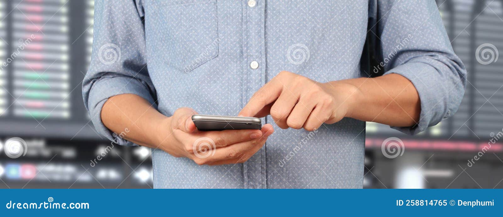 Man Holding Smartphone Device and Touching Screen Stock Image - Image ...