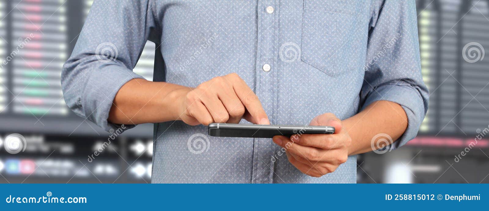 Man Holding Smartphone Device and Touching Screen Stock Photo - Image ...