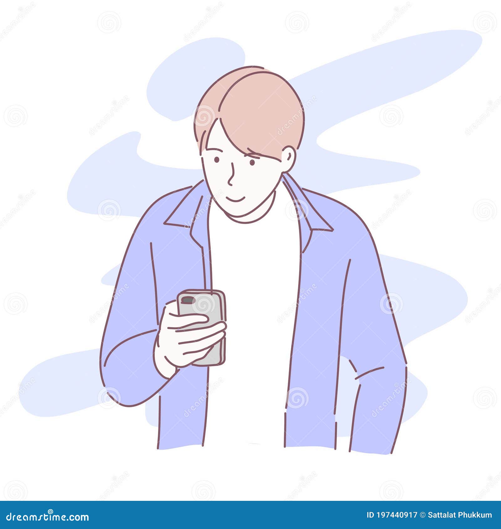 Man Holding Smartphone. Hand Drawn Character Flat Style Vector Stock ...