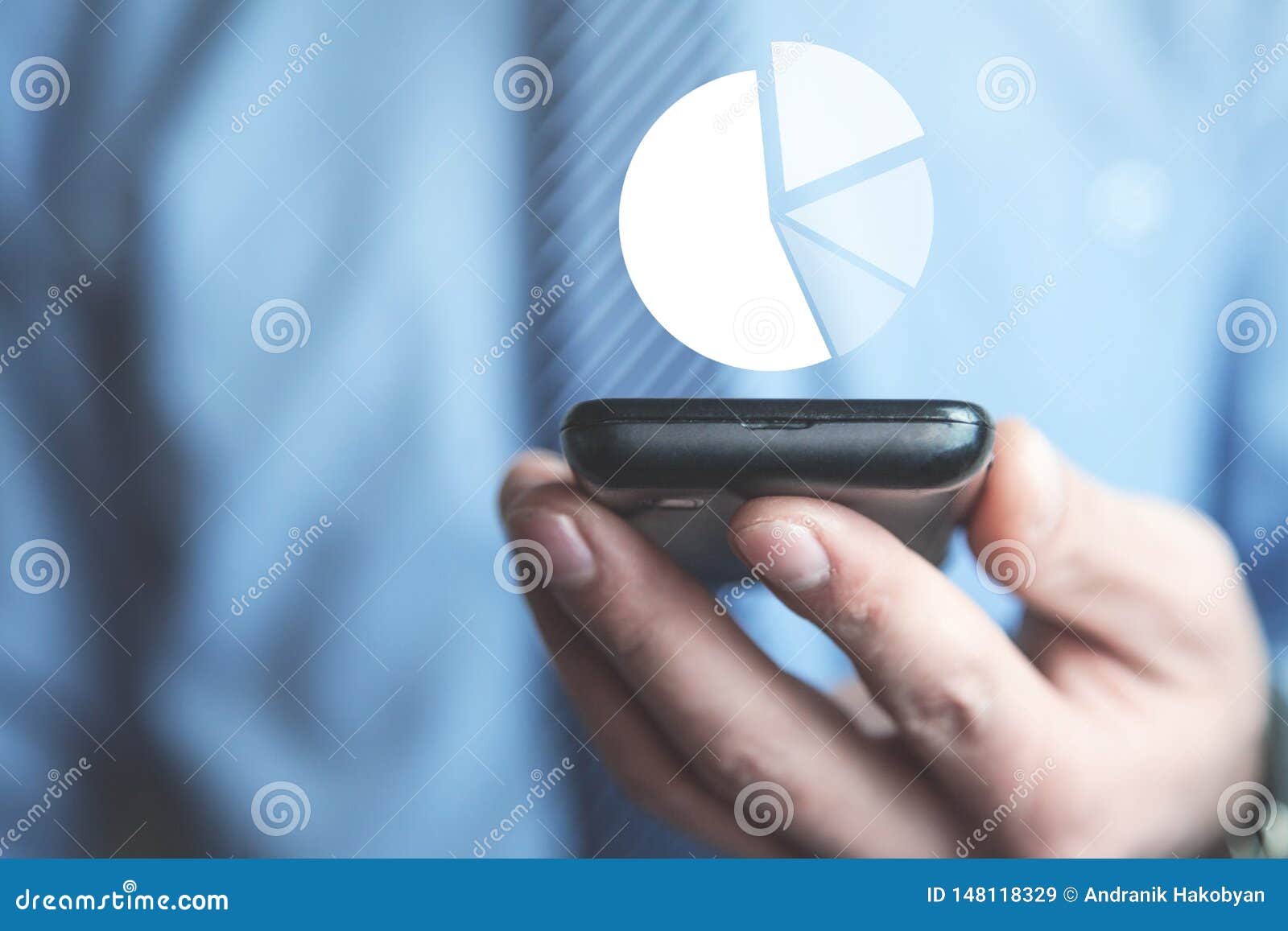 Man Holding Smartphone with a Pie Graph Stock Image - Image of ...