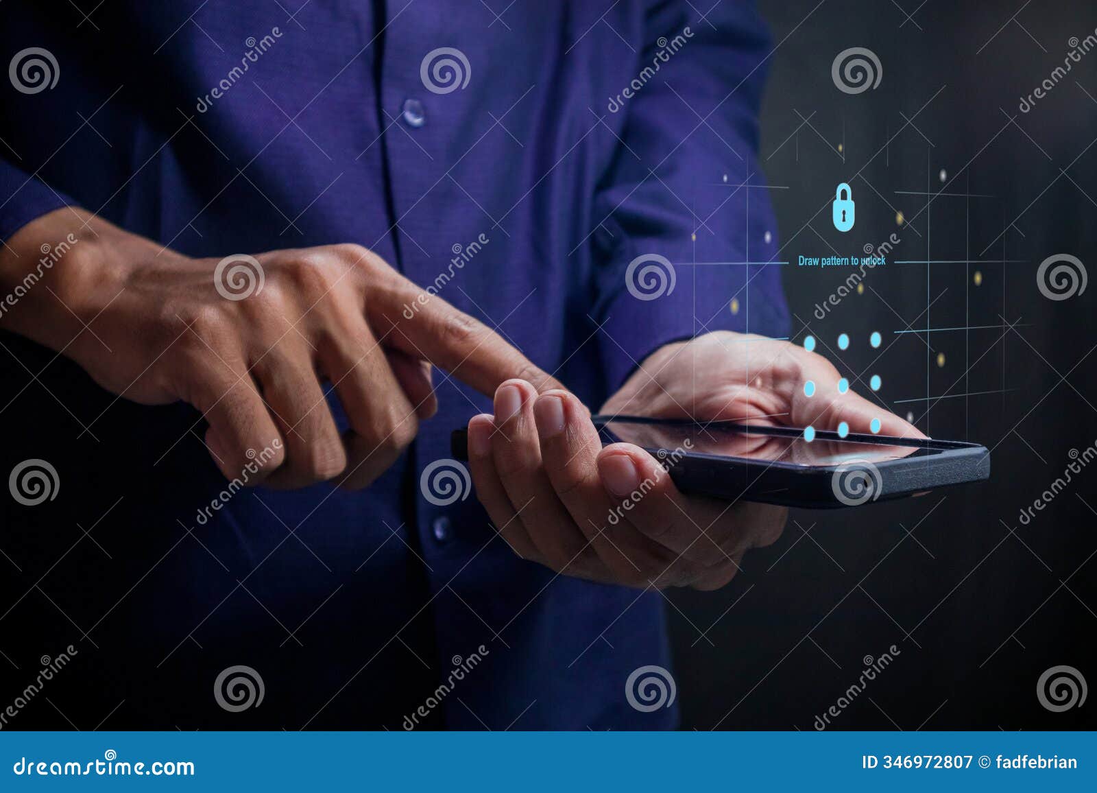 Man Holding a Smartphone To Draw Pattern To Unlock Screen Stock Image ...
