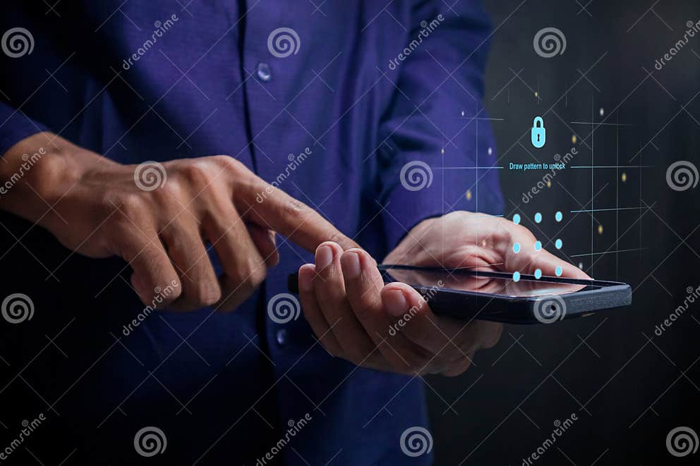 Man Holding a Smartphone To Draw Pattern To Unlock Screen Stock Image ...