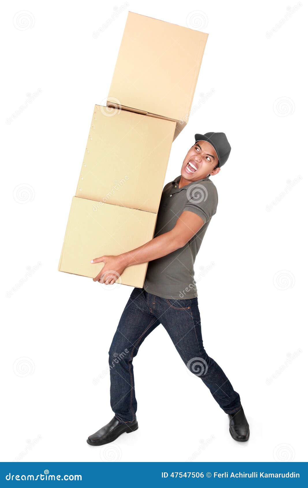 Man Holding Some Heavy Stack of Cardboard Boxes Stock Photo - Image of ...