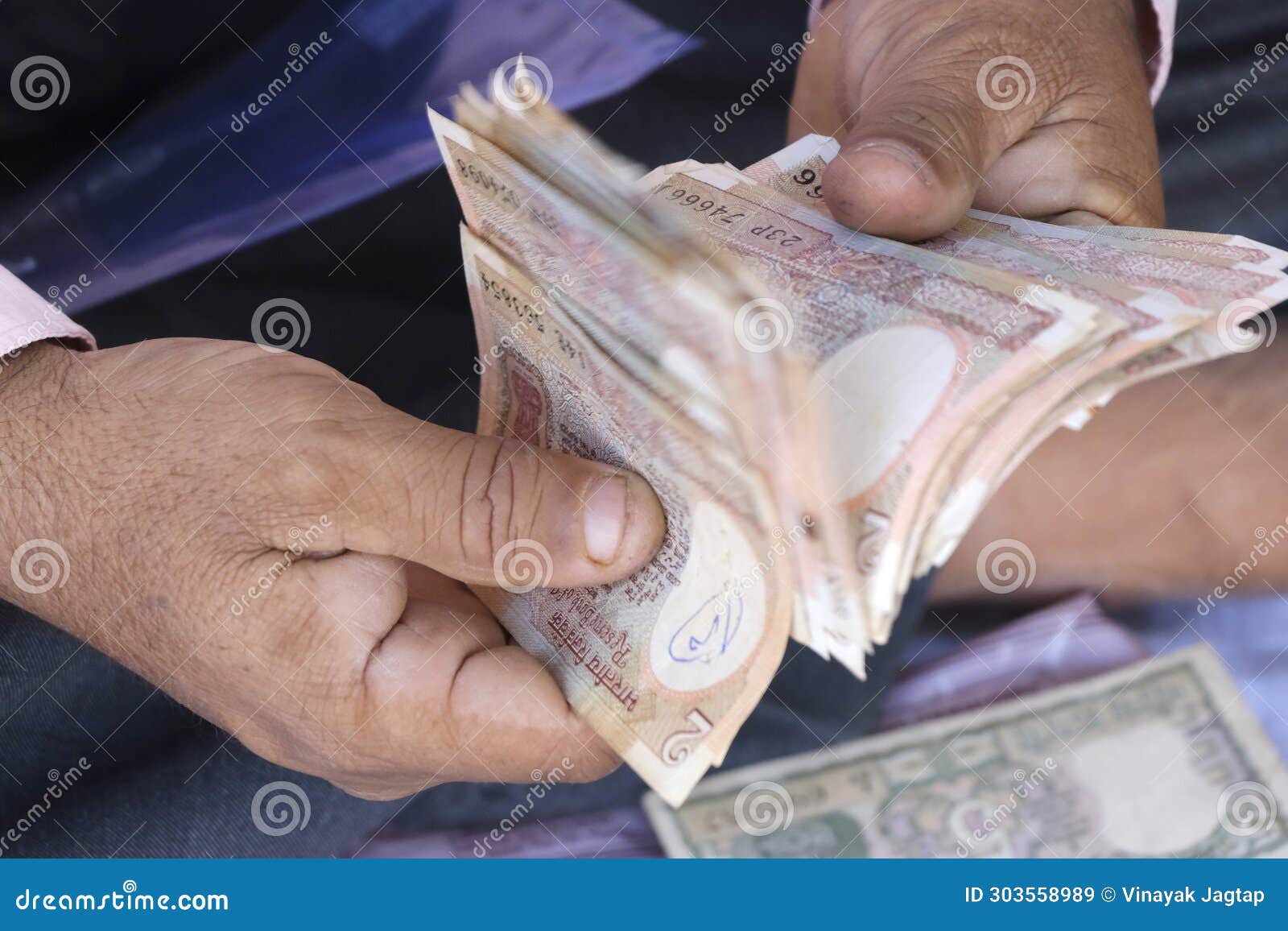 Man Holding Some of Old Note of Indian Currency and Counting Stock ...