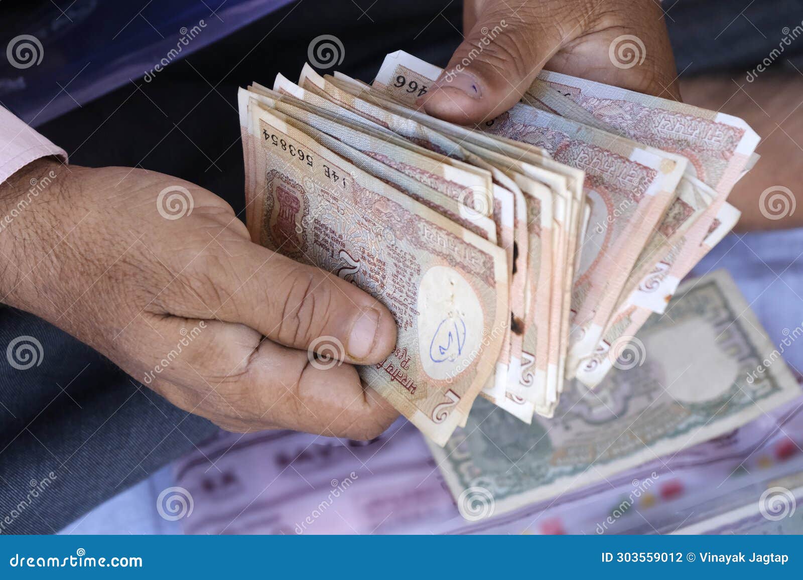 Man Holding Some of Old Note of Indian Currency and Counting Stock ...