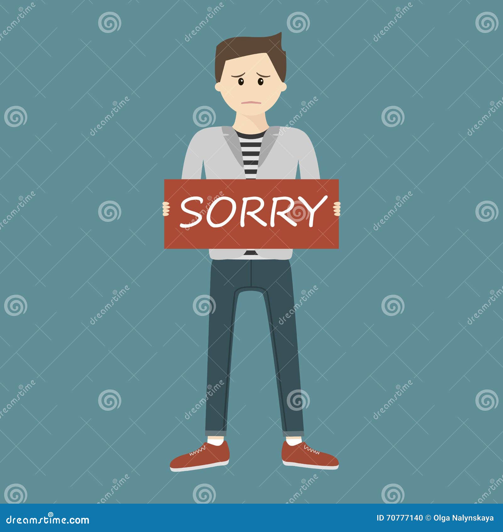 Man Holding Sorry Sign stock vector. Illustration of flaw - 70777140