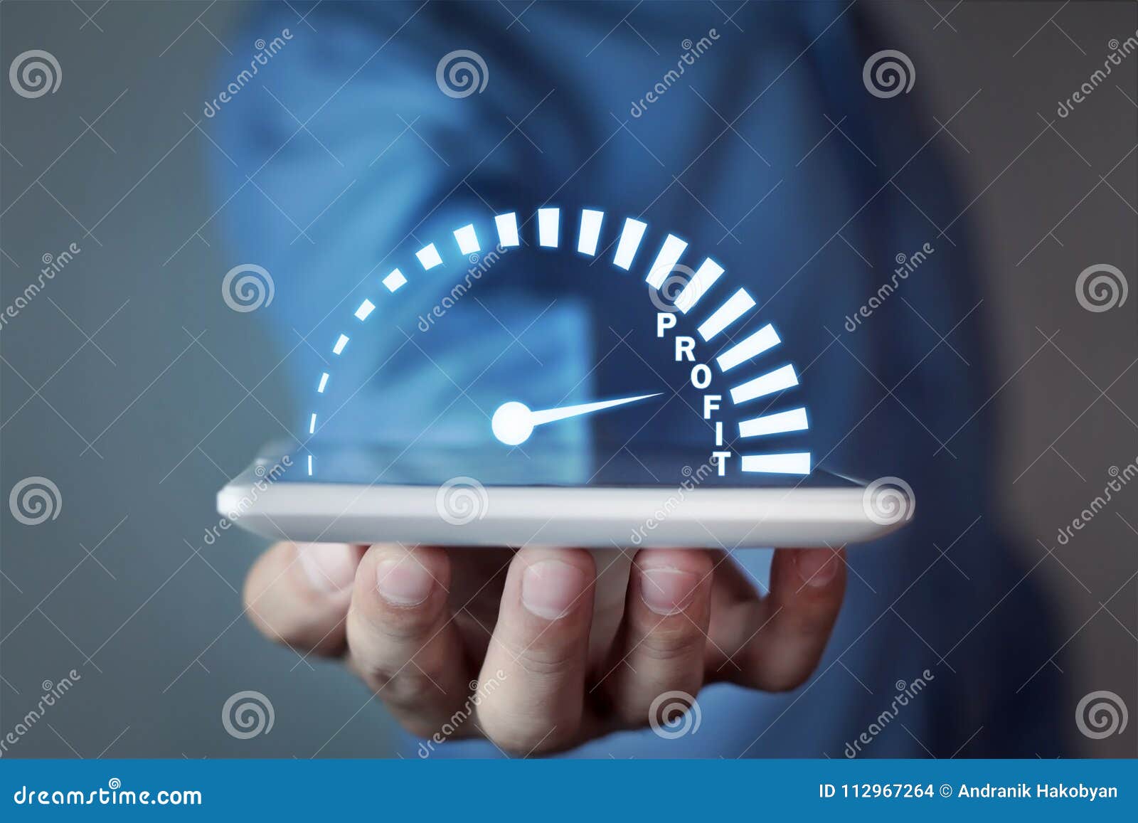 Man holding speedometer. stock photo. Image of improvement - 112967264