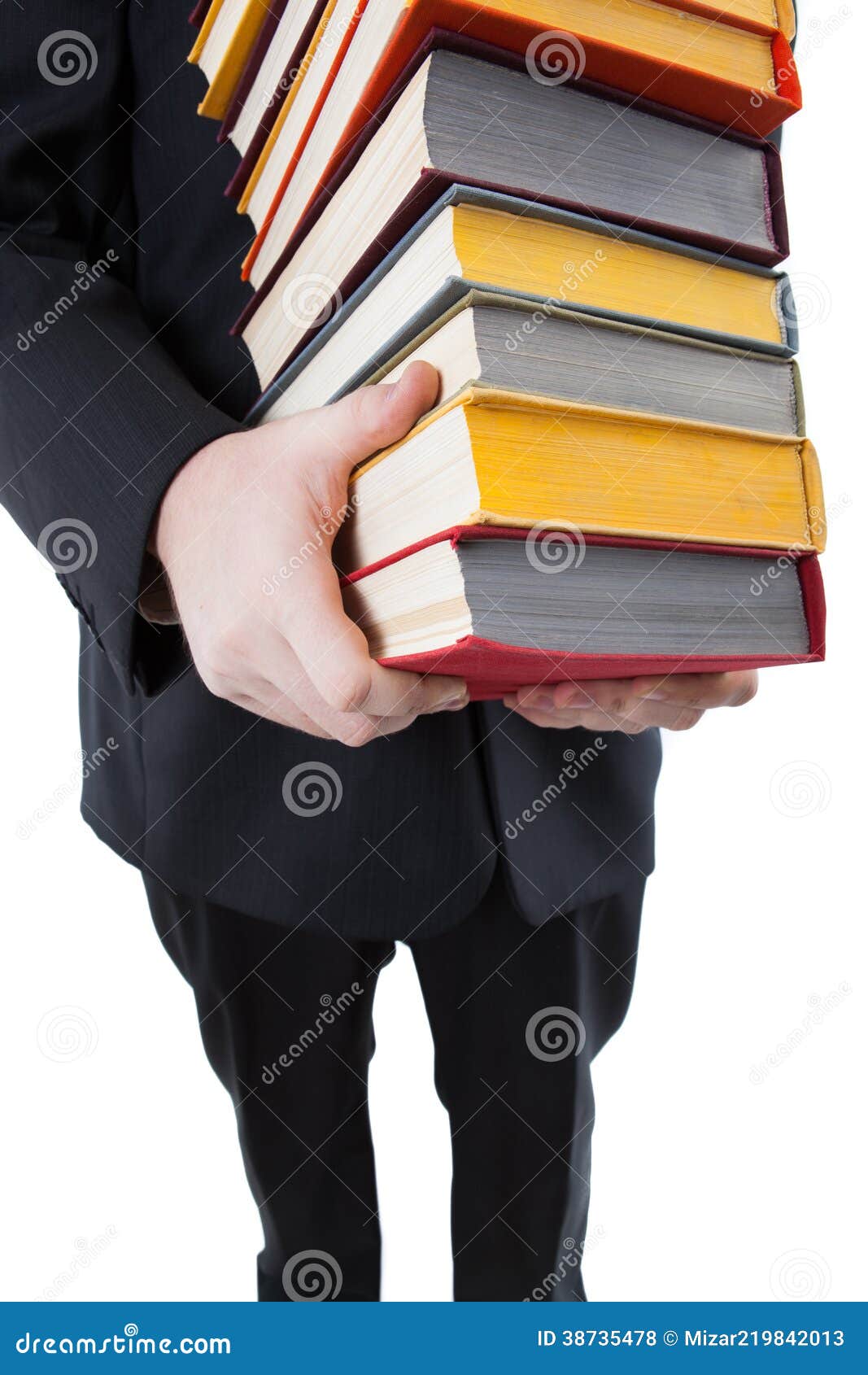 Man Holding a Stack of Books Stock Photo - Image of business, paper ...