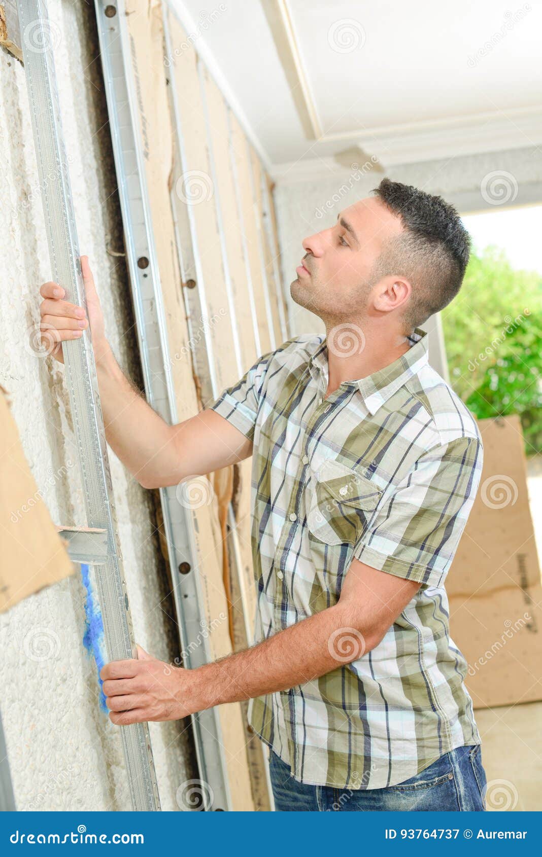 Man holding on steel frame stock image. Image of caucasian - 93764737
