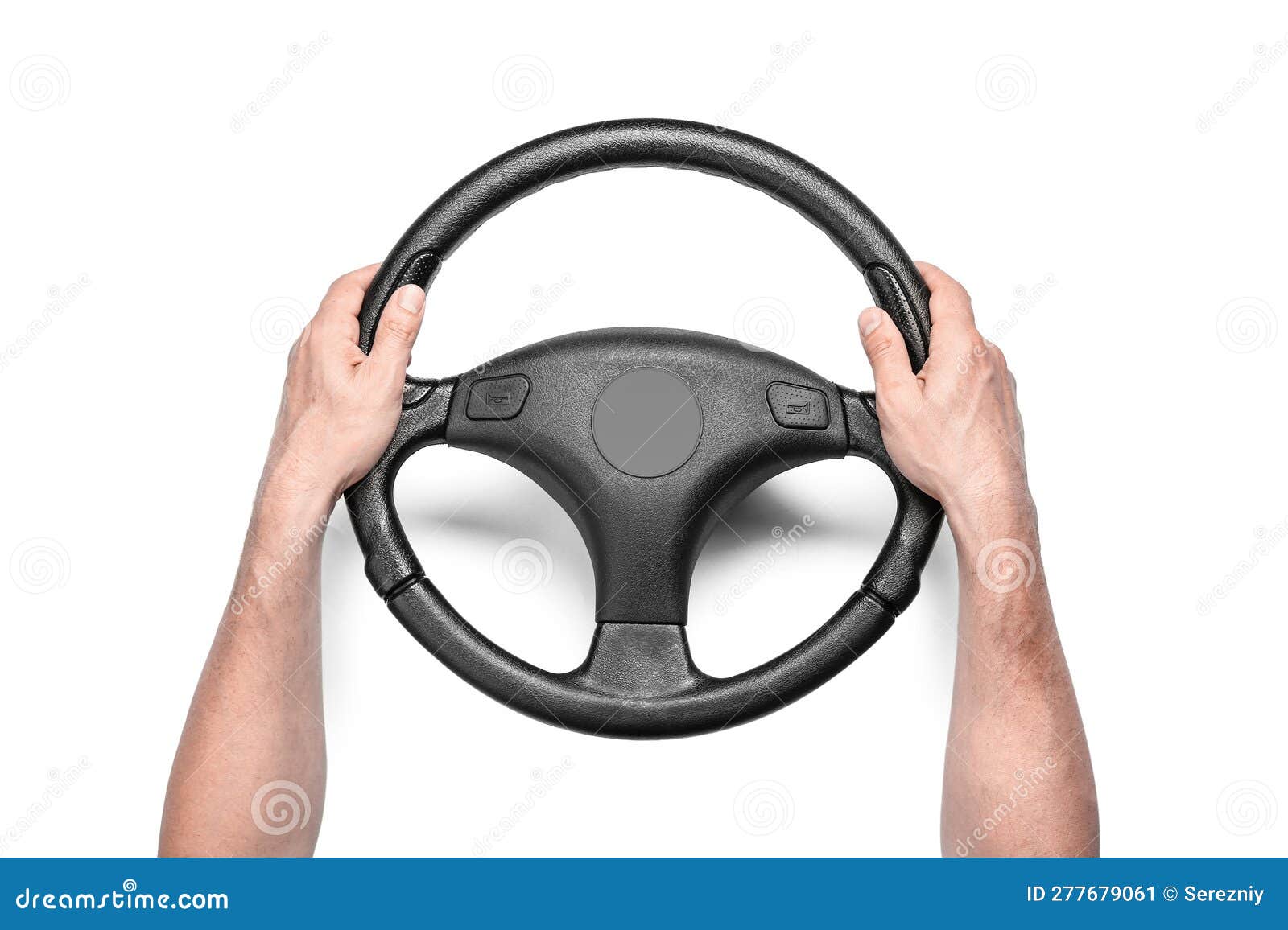 Man Holding Steering Wheel on White Background Stock Image - Image of ...