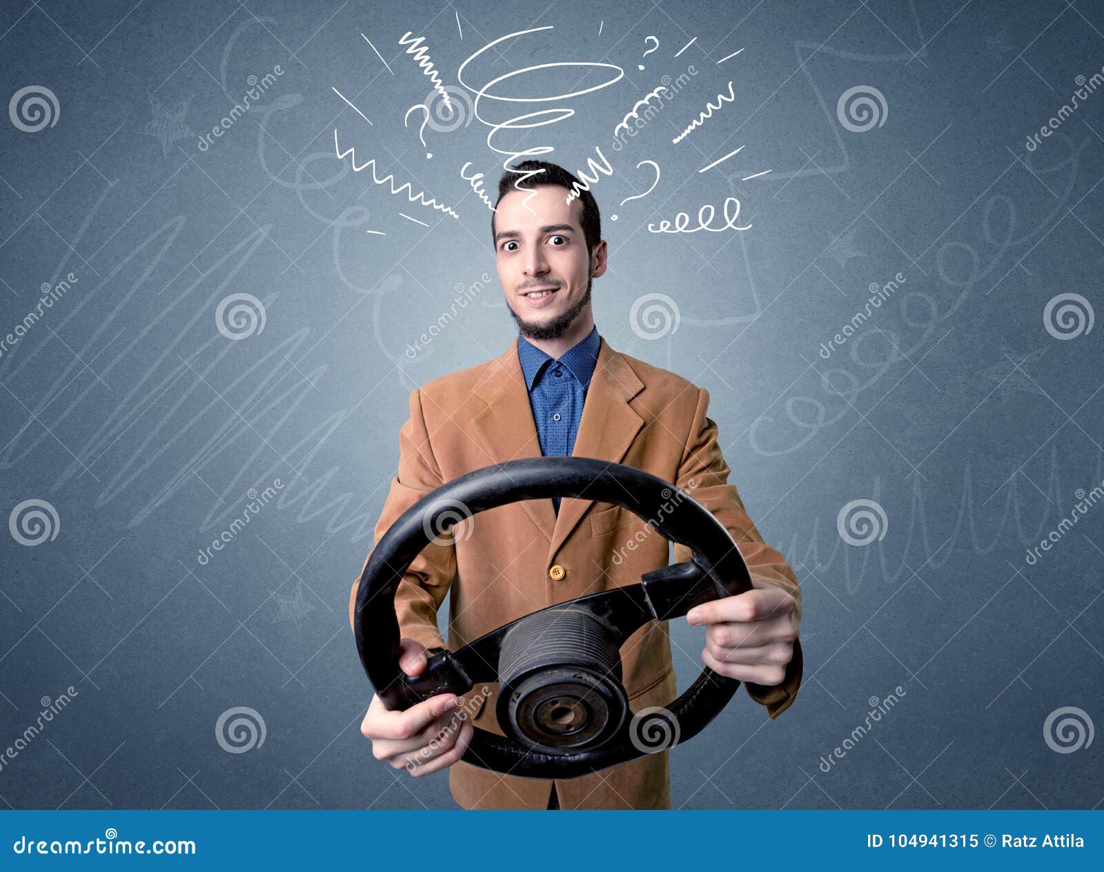 Man holding steering wheel stock image. Image of curious - 104941315