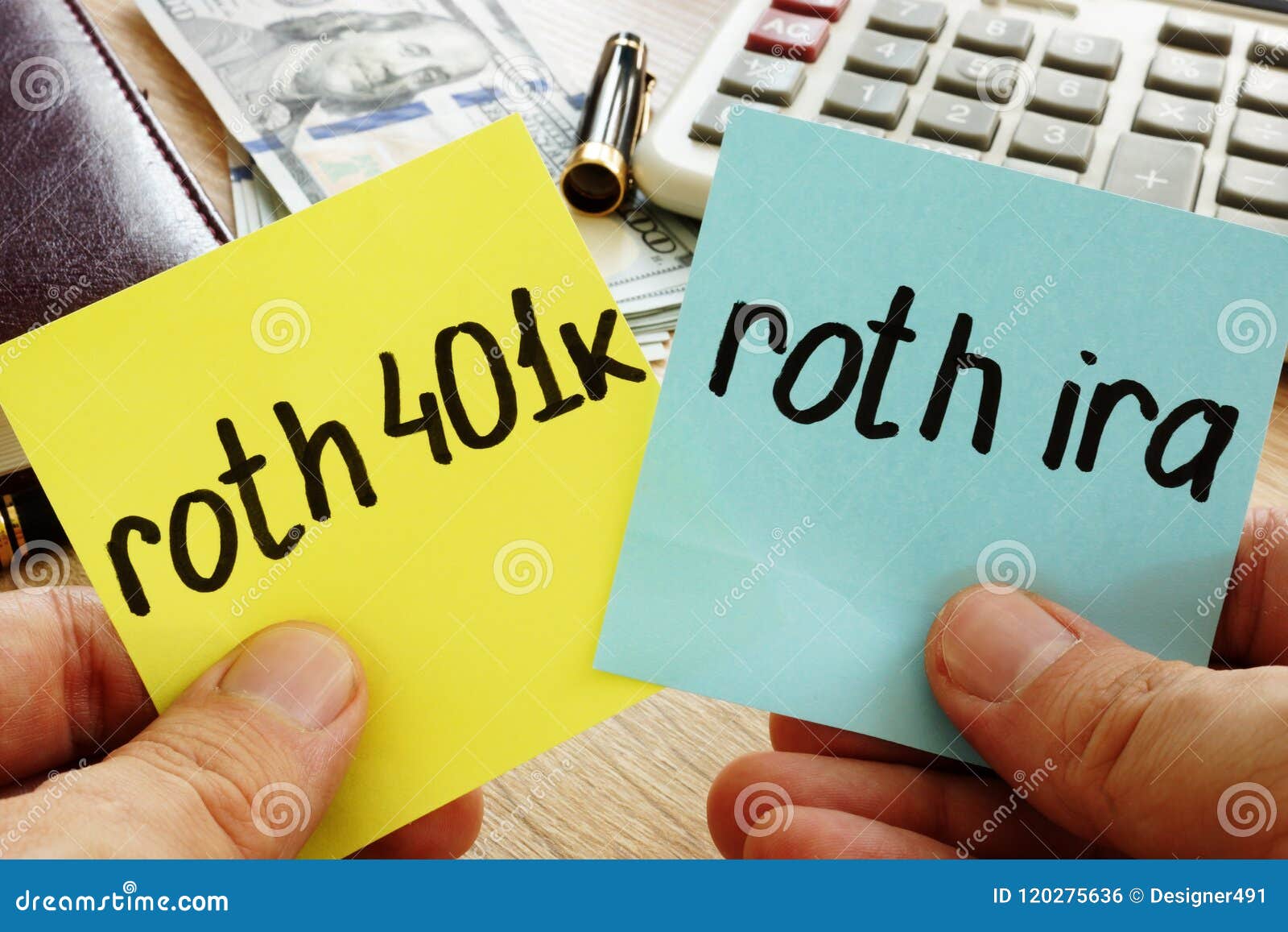 Man Holding Sticks with Roth 401k Vs Roth Ira. Retirement. Stock Photo ...