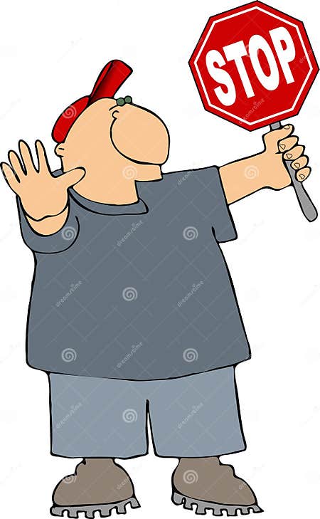 Man holding a stop sign stock illustration. Illustration of directing ...