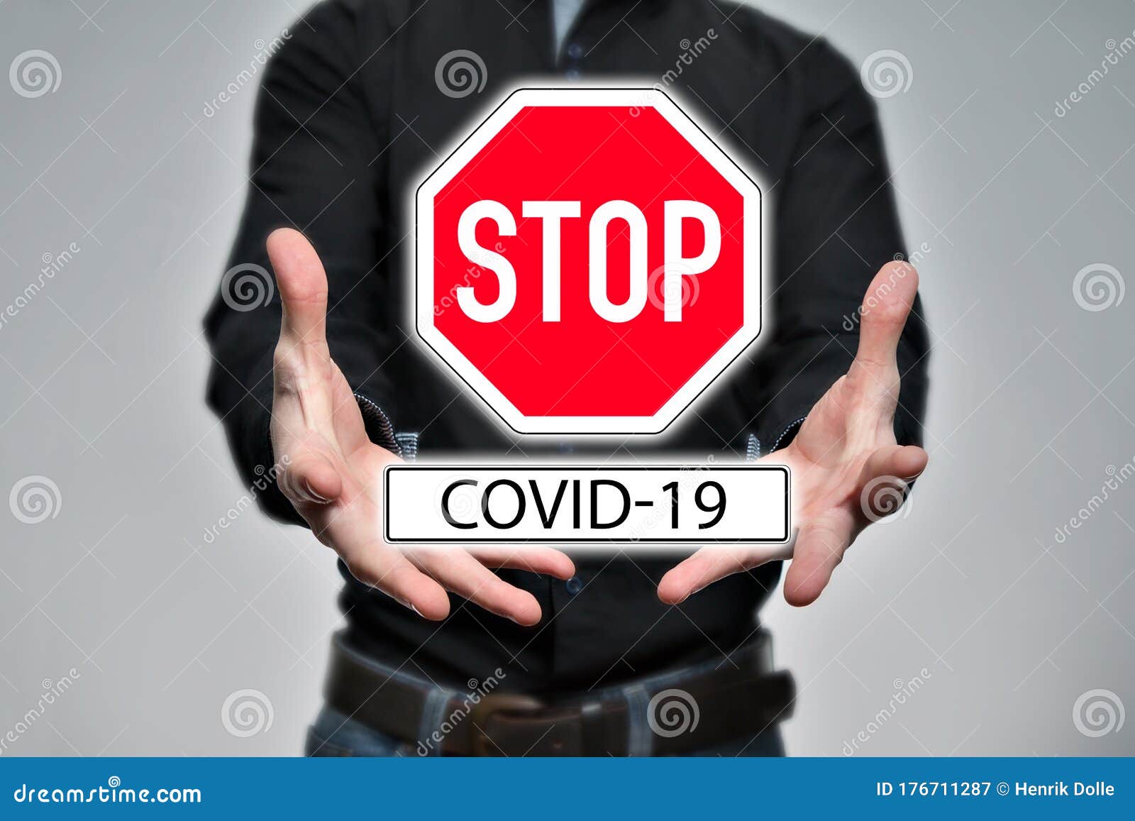 Man is Holding a Stop Sign, Stop COVID-19 Stock Image - Image of show ...