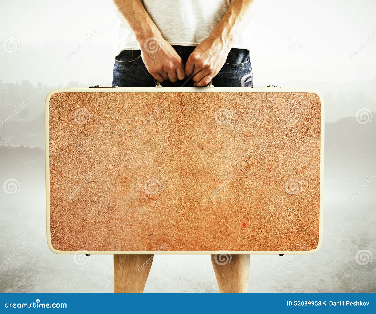 Man holding suitcase stock photo. Image of baggage, retro - 52089958