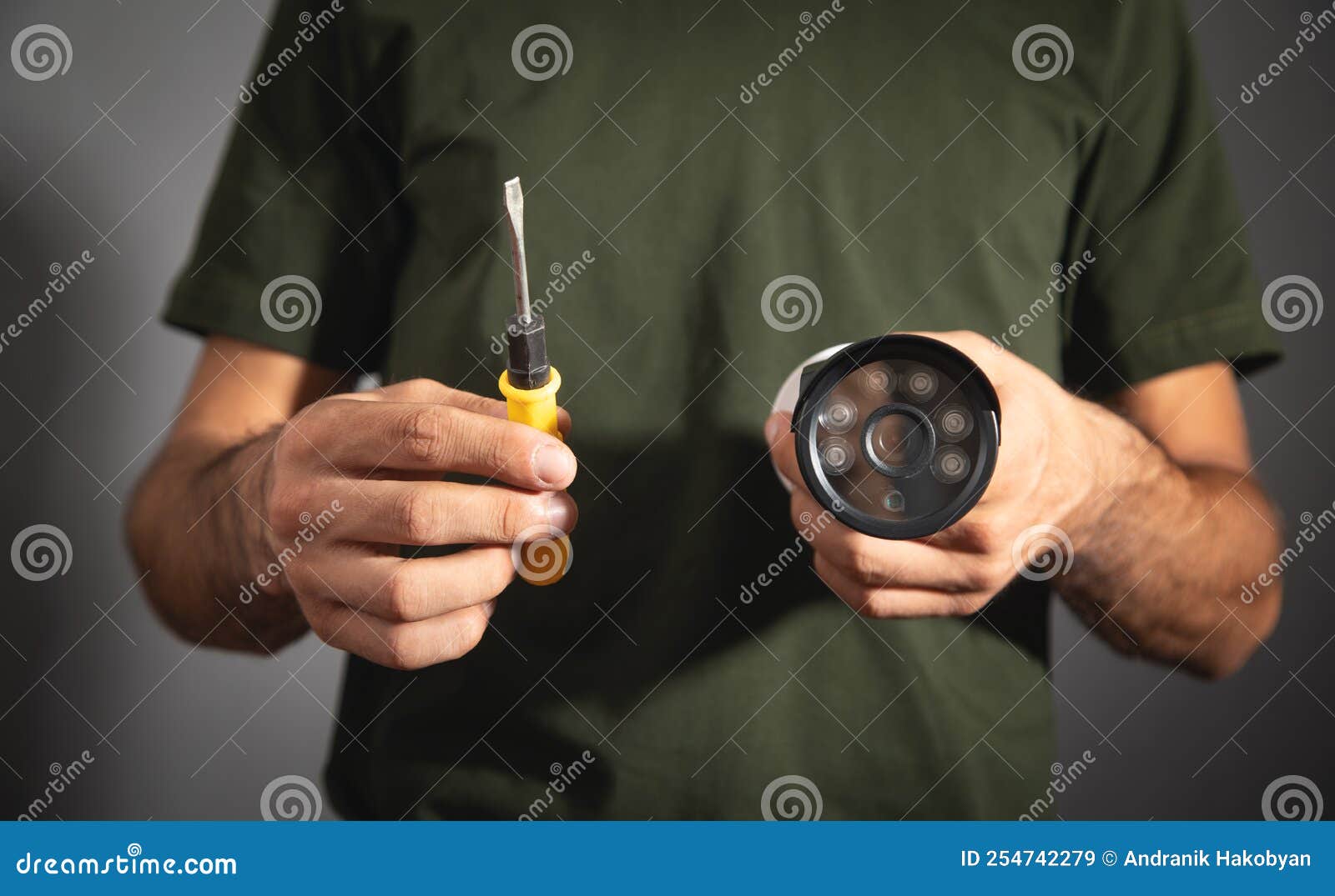 Man Holding Surveillance Security Camera and Screwdriver Stock Image ...