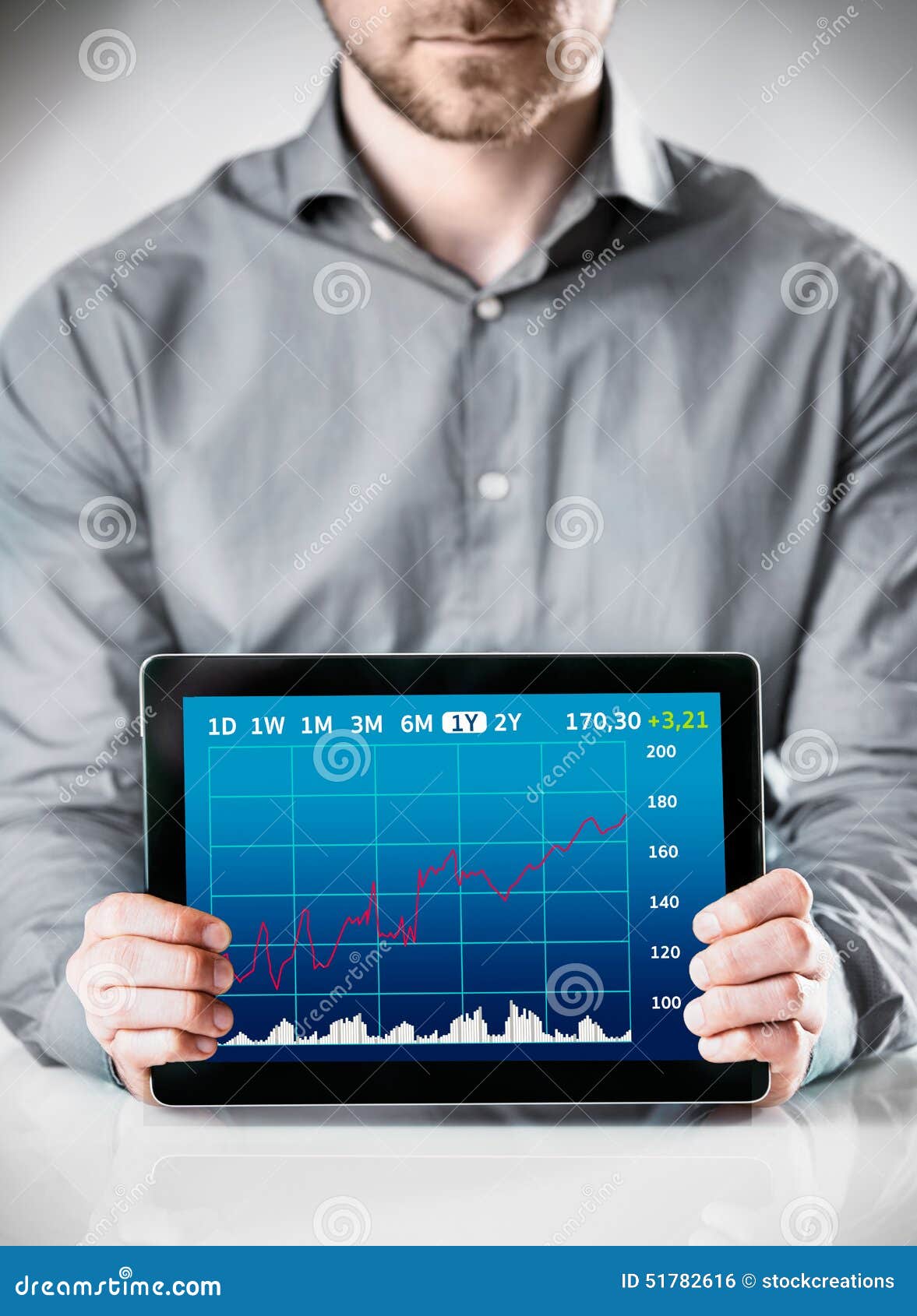 Man Holding Table with Conceptual Graph Display Stock Photo - Image of ...