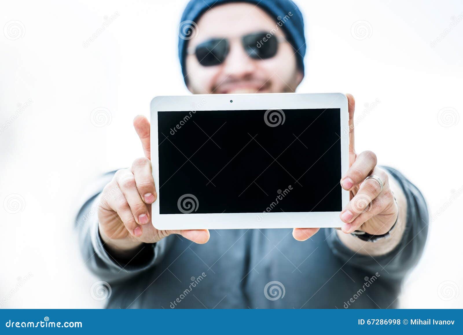 Man Holding a Tablet with Both Hands - Close Up View Stock Photo ...