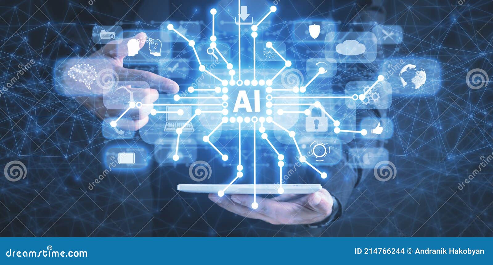 Man Holding Tablet Computer. AI on Circuit Board. Artificial ...