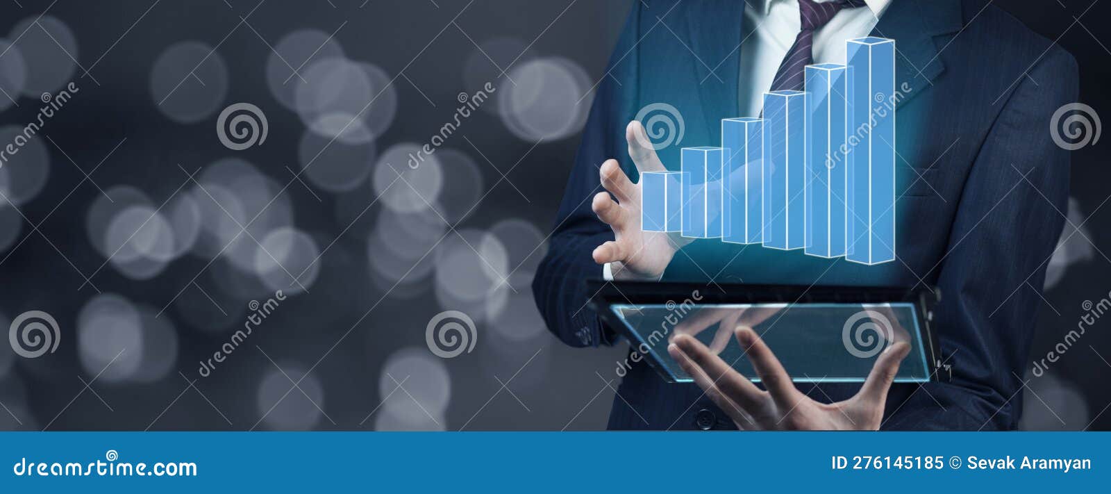 Man Holding a Tablet Computer and Growth Stock Illustration ...