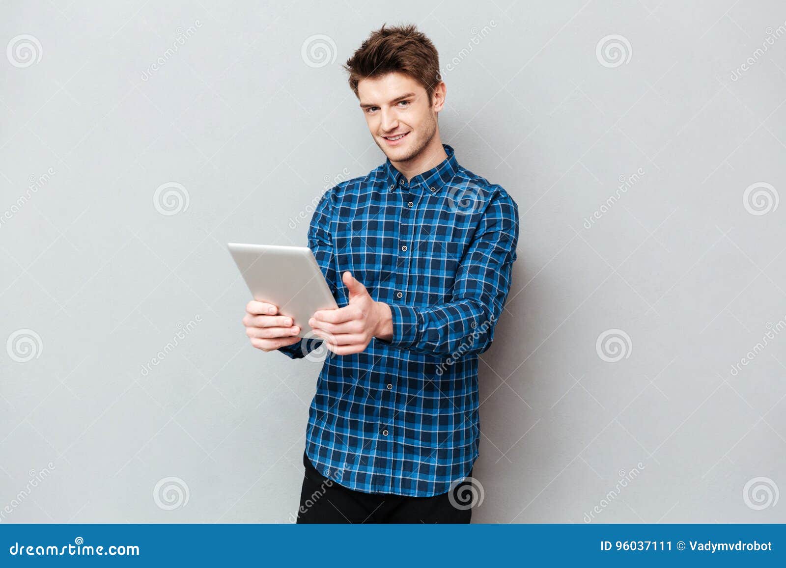 Man Holding Tablet Computer in Hands Stock Image - Image of background ...