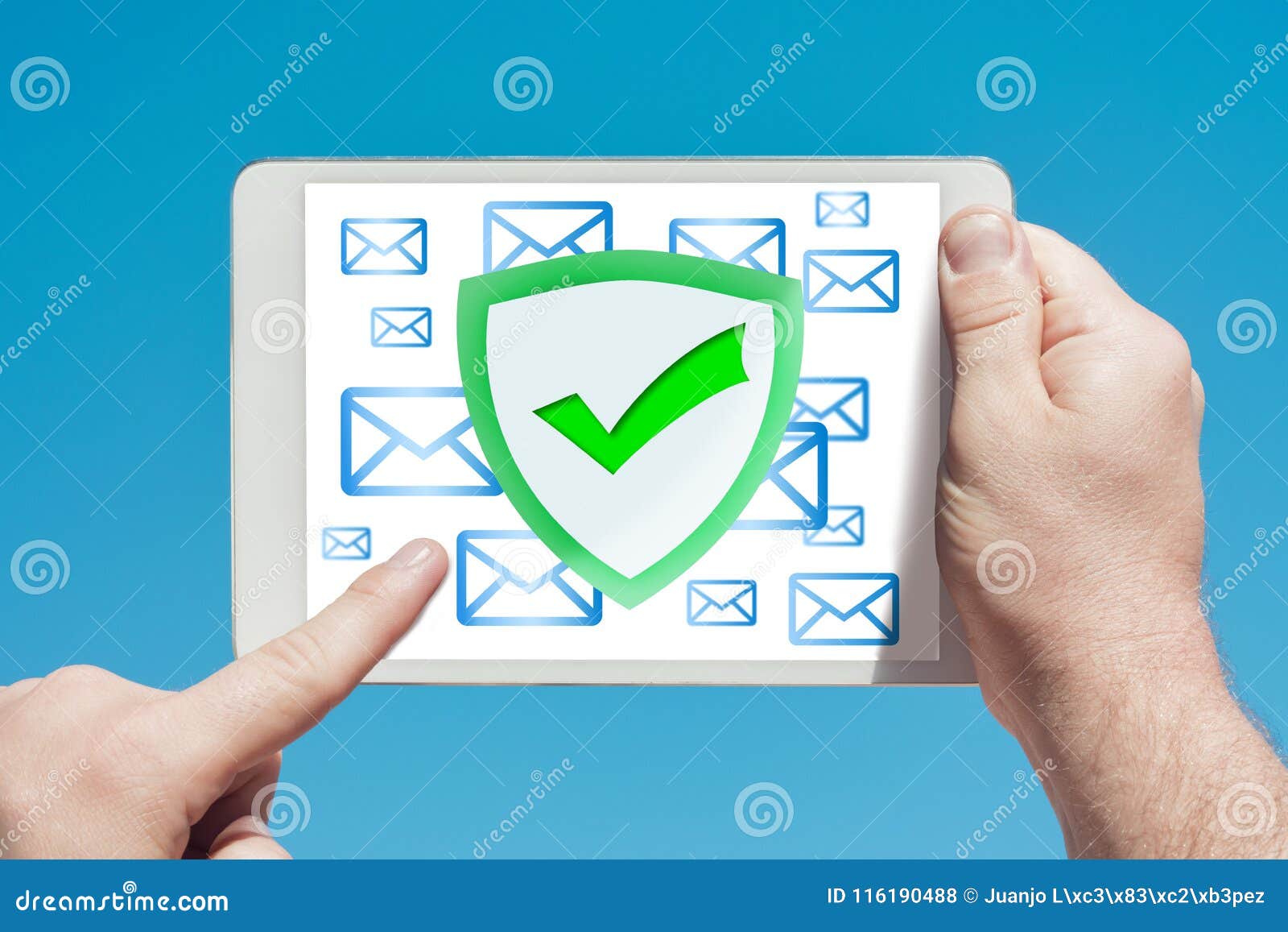 Man Holding a Tablet Device Pointing at an Anti-spam, Security F Stock ...