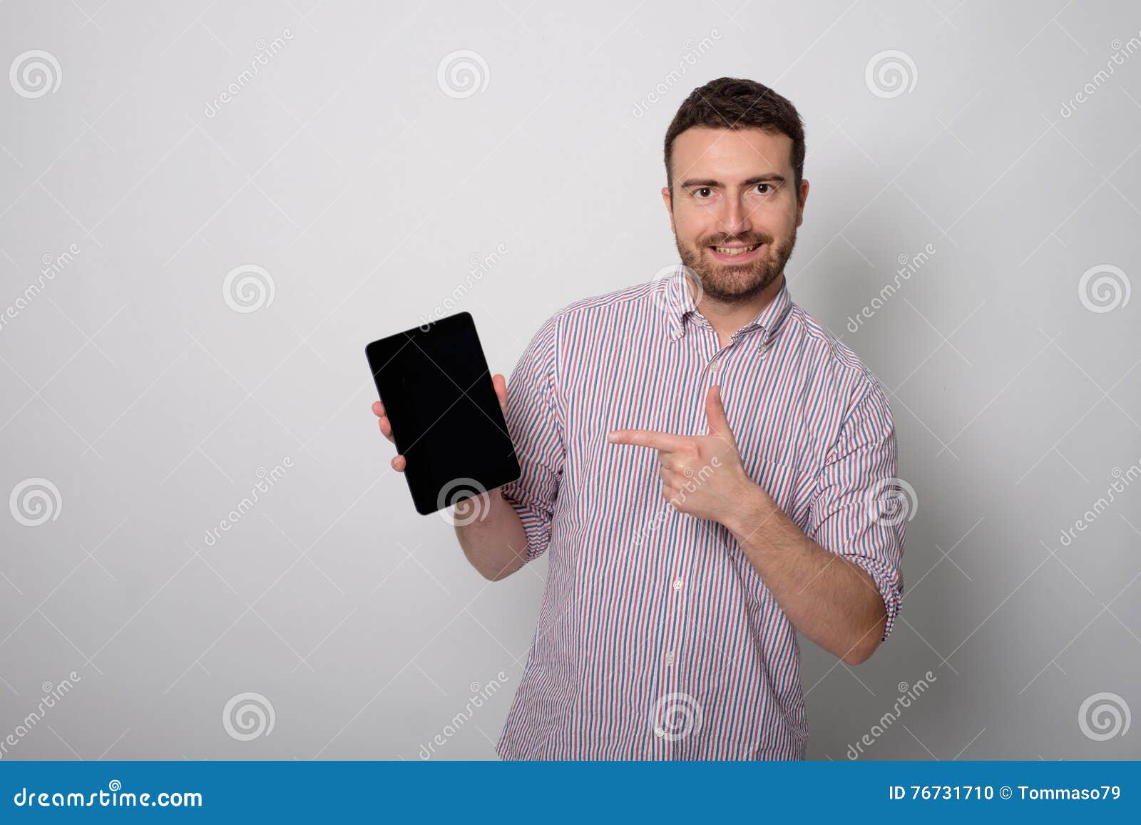 Man Holding a Tablet Isolated Background Stock Photo - Image of screen ...