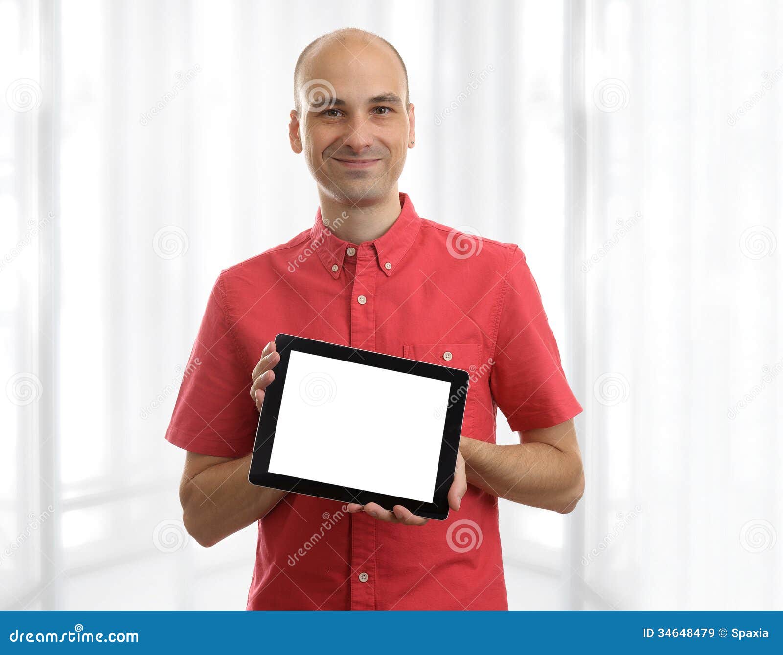 Man holding a Tablet PC stock image. Image of work, copy - 34648479