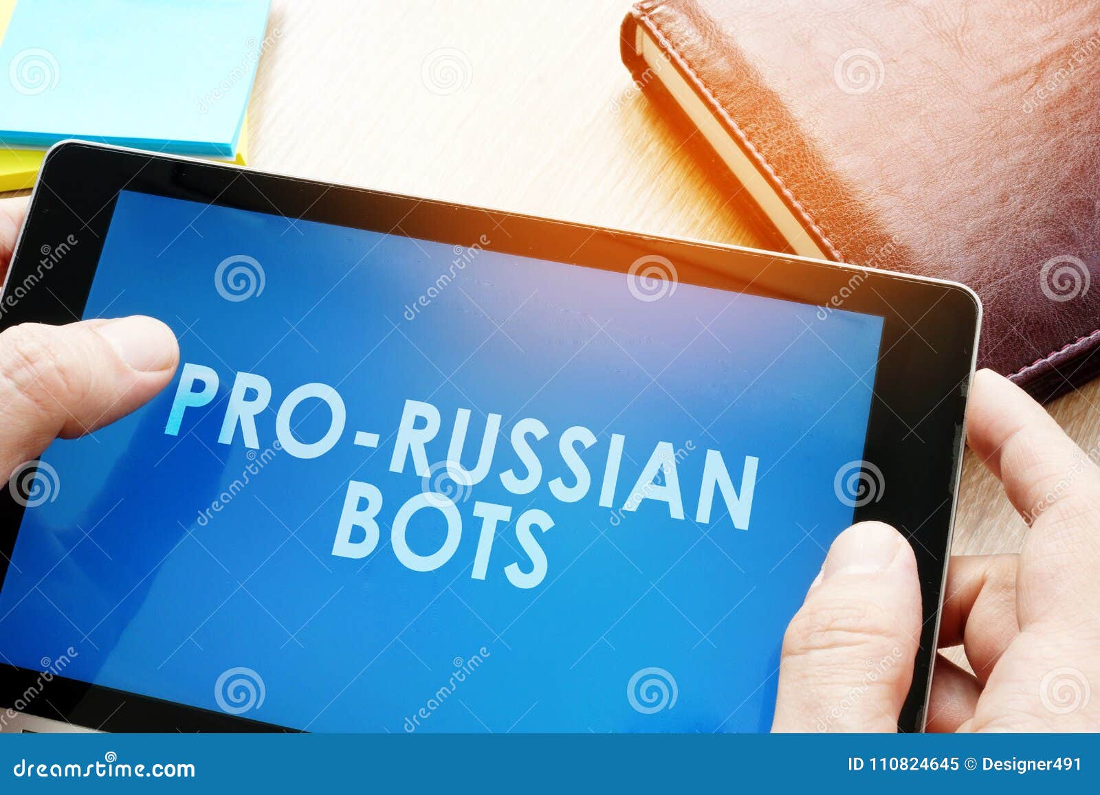 Man Holding Tablet with Pro-russian Bots. Russian Internet Propaganda ...