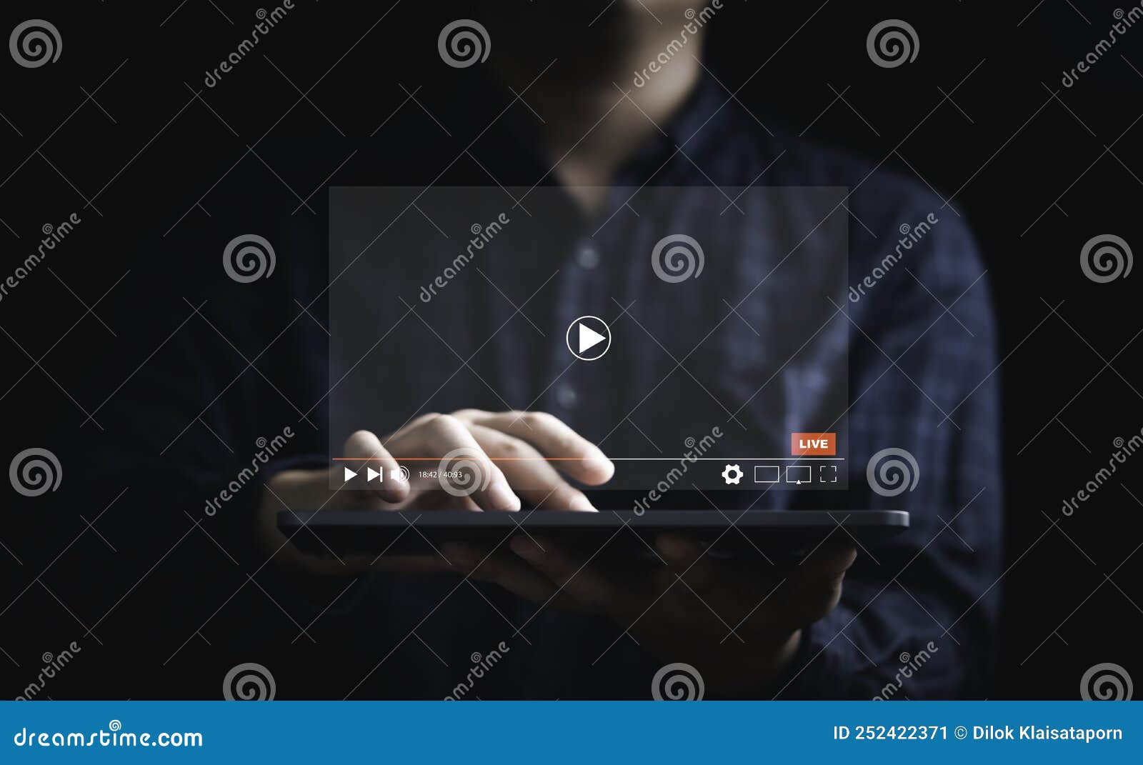 Man Holding Tablet and Watching for Live Streaming for Video Streaming ...