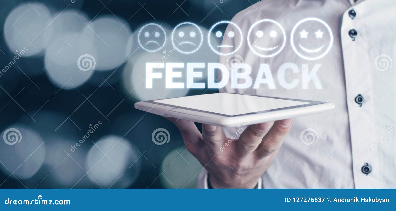 Man Holding Tablet with Word Feedback. Business Concept Stock Image ...