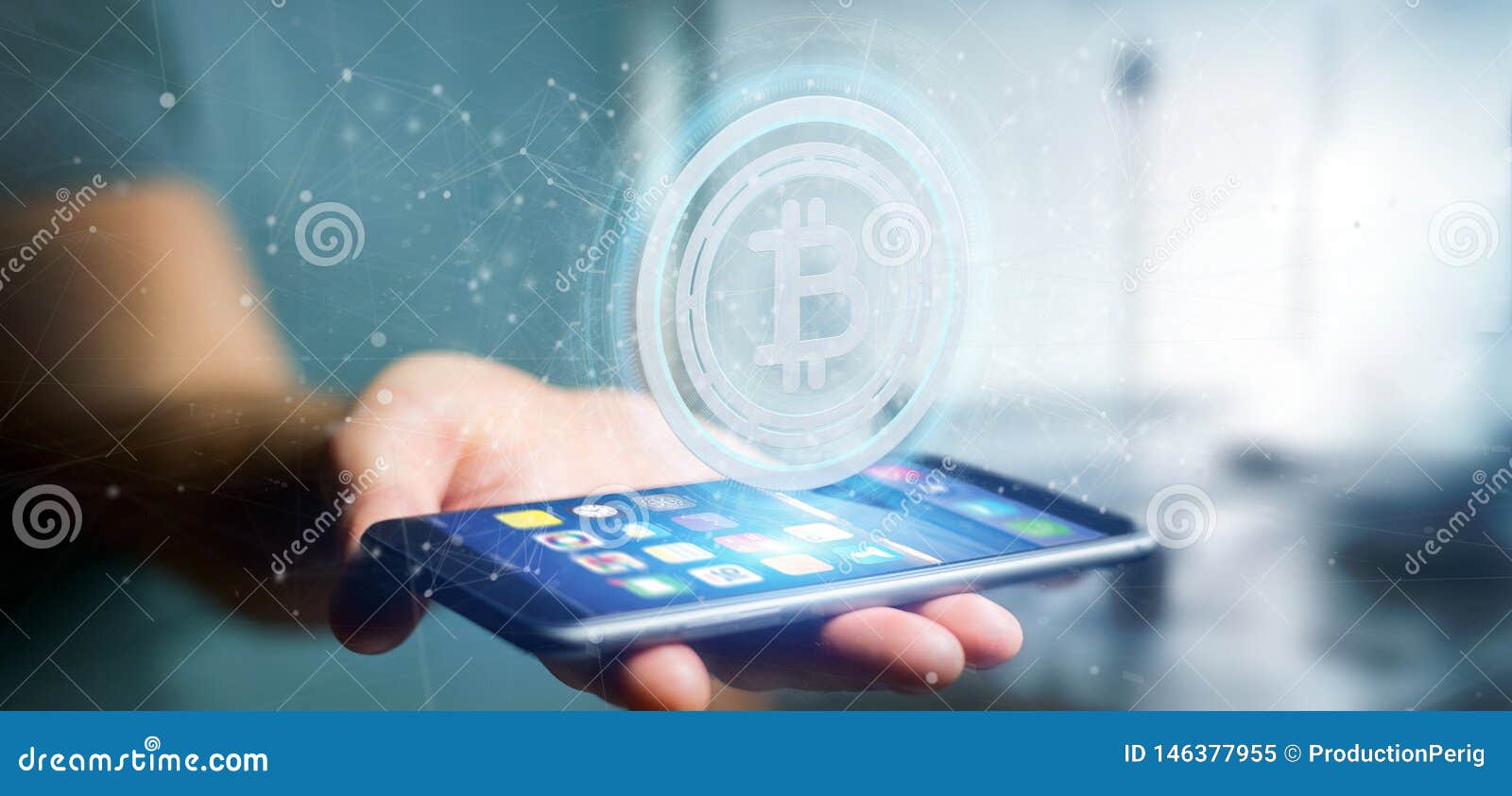 Man Holding a Technology Bitcoin Icon on a Circle 3d Rendering Stock ...