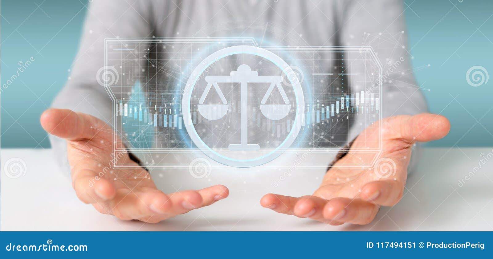 Man Holding a Technology Justice Icon on a Circle 3d Rendering Stock ...