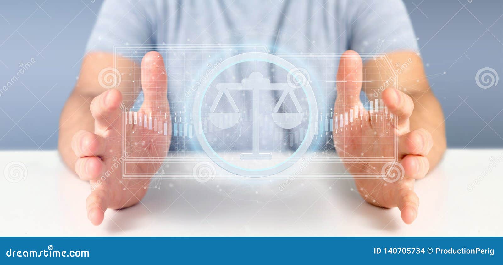Man Holding a Technology Justice Icon on a Circle 3d Rendering Stock ...