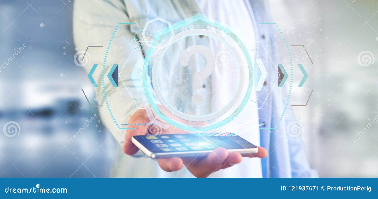 Man Holding a Technology Question Mark Icon on a Circle 3d Rende Stock ...