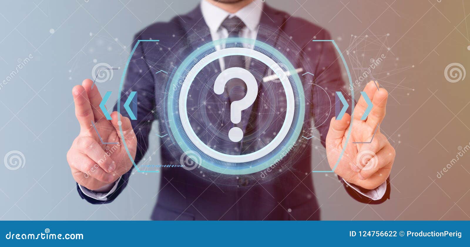 Man Holding a Technology Question Mark Icon on a Circle 3d Rendering ...