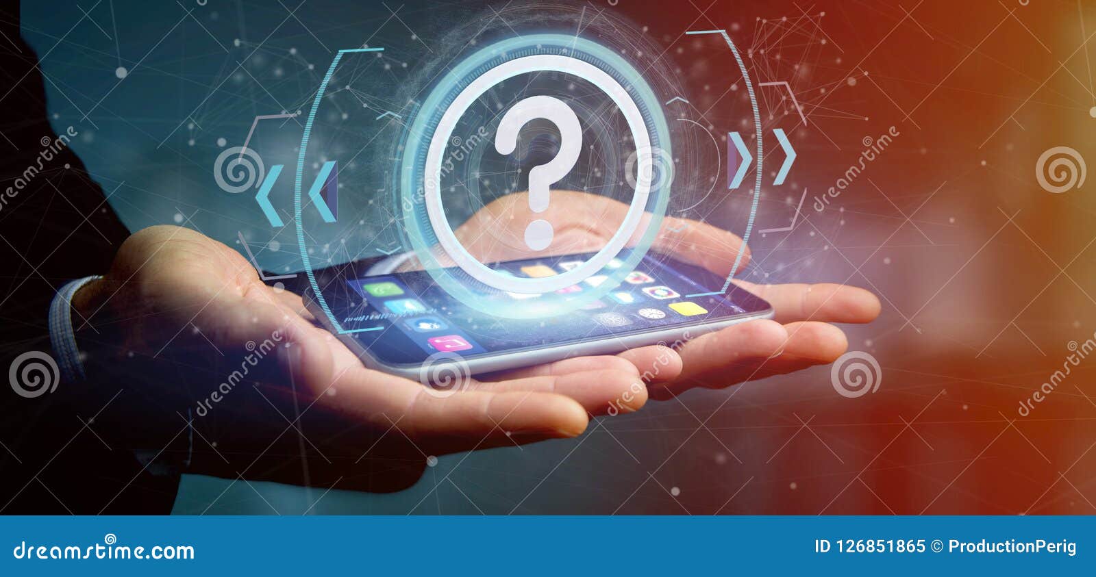 Man Holding a Technology Question Mark Icon on a Circle 3d Rendering ...