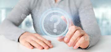 Man Holding a Technology Question Mark Icon on a Circle 3d Rendering ...