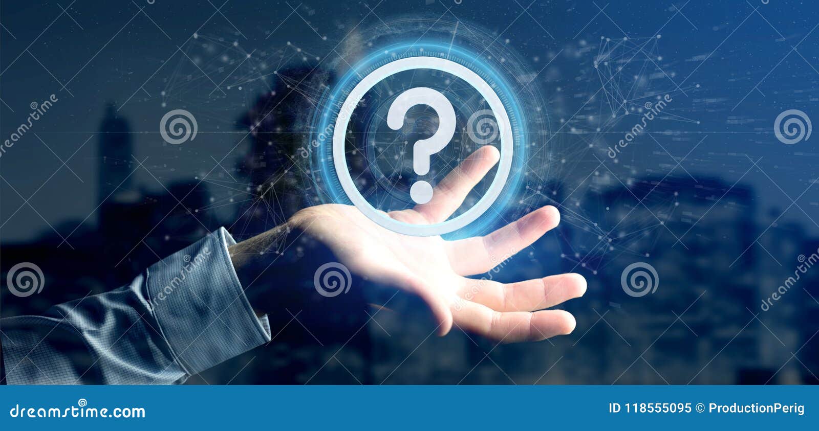 Man Holding a Technology Question Mark Icon on a Circle 3d Rendering ...
