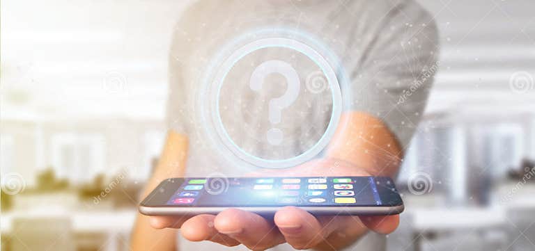 Man Holding a Technology Question Mark Icon on a Circle 3d Rendering ...