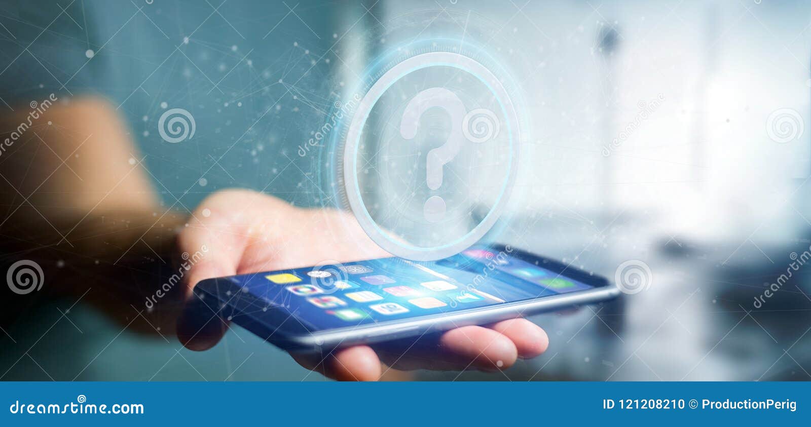 Man Holding a Technology Question Mark Icon on a Circle 3d Rendering ...