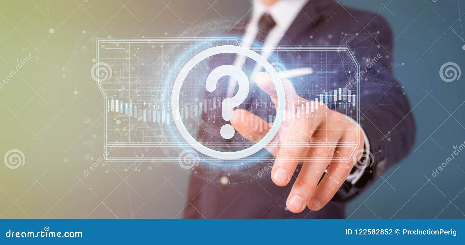 Man Holding a Technology Question Mark Icon on a Circle 3d Rendering ...