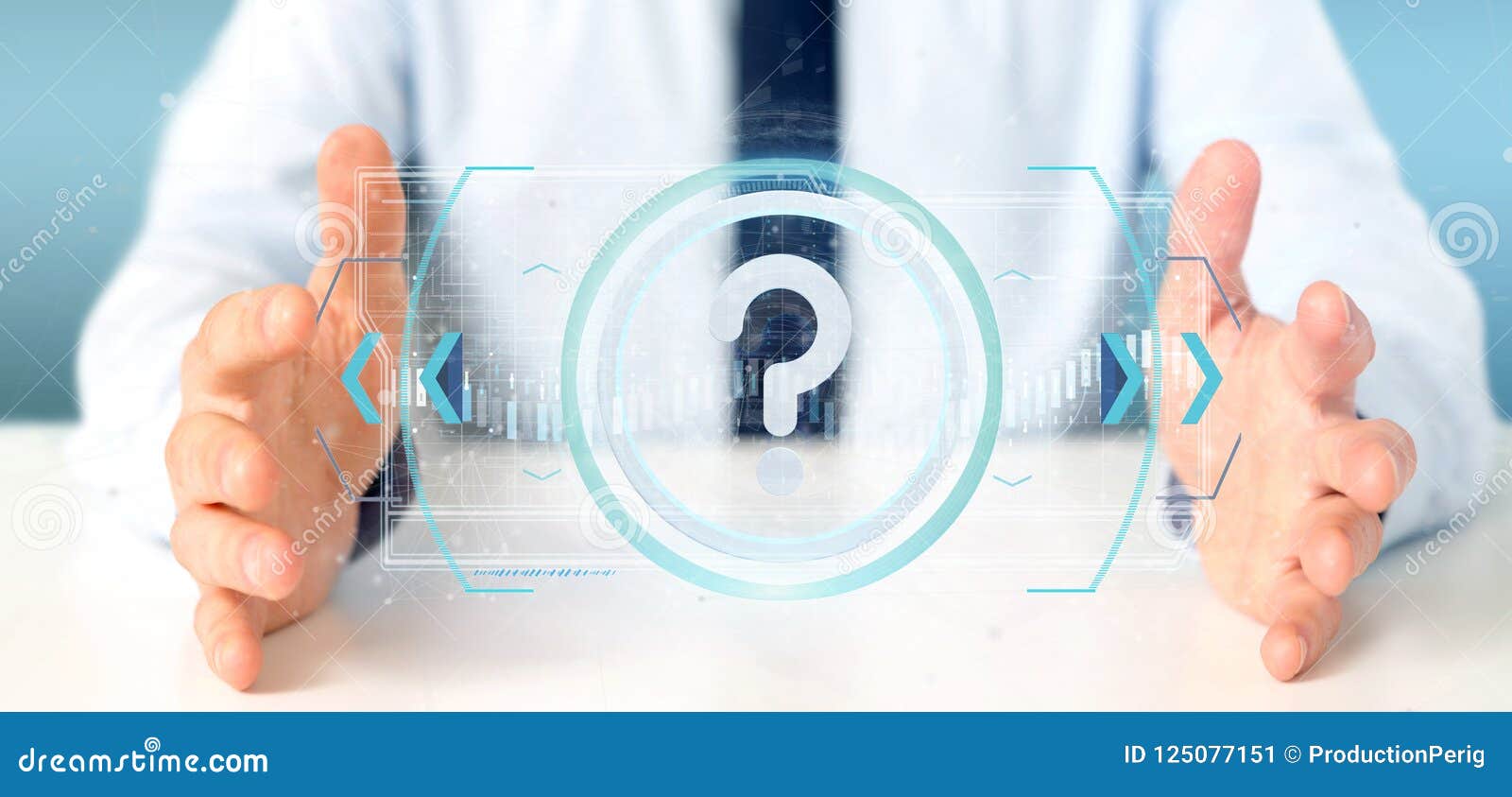 Man Holding a Technology Question Mark Icon on a Circle 3d Rende Stock ...