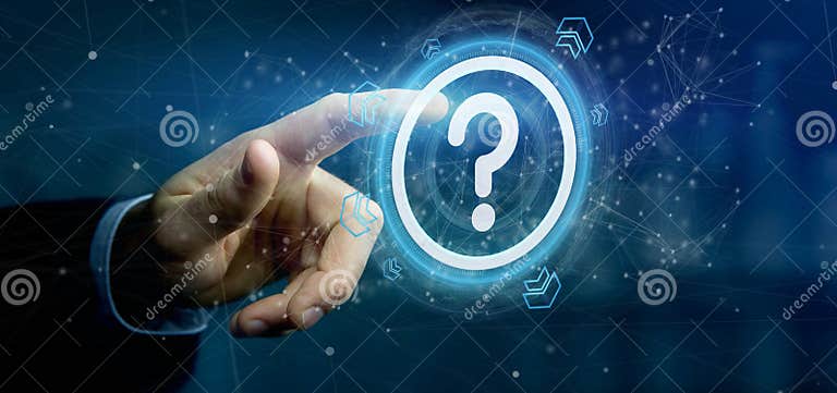 Man Holding a Technology Question Mark Icon on a Circle 3d Rendering ...