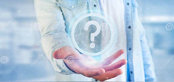 Man Holding a Technology Question Mark Icon on a Circle 3d Rendering ...