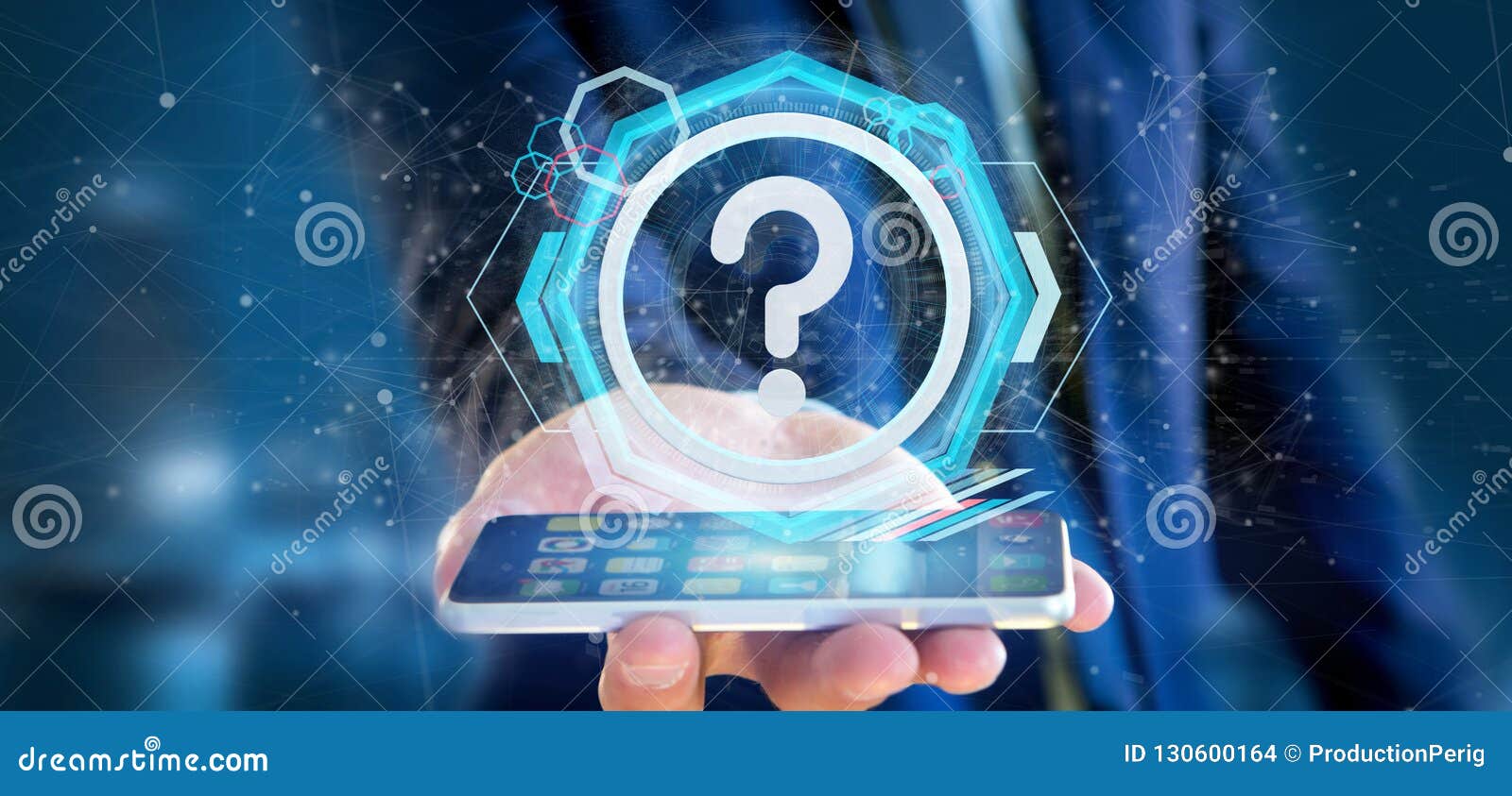 Man Holding a Technology Question Mark Icon on a Circle 3d Rendering ...