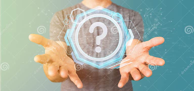 Man Holding a Technology Question Mark Icon on a Circle 3d Rendering ...